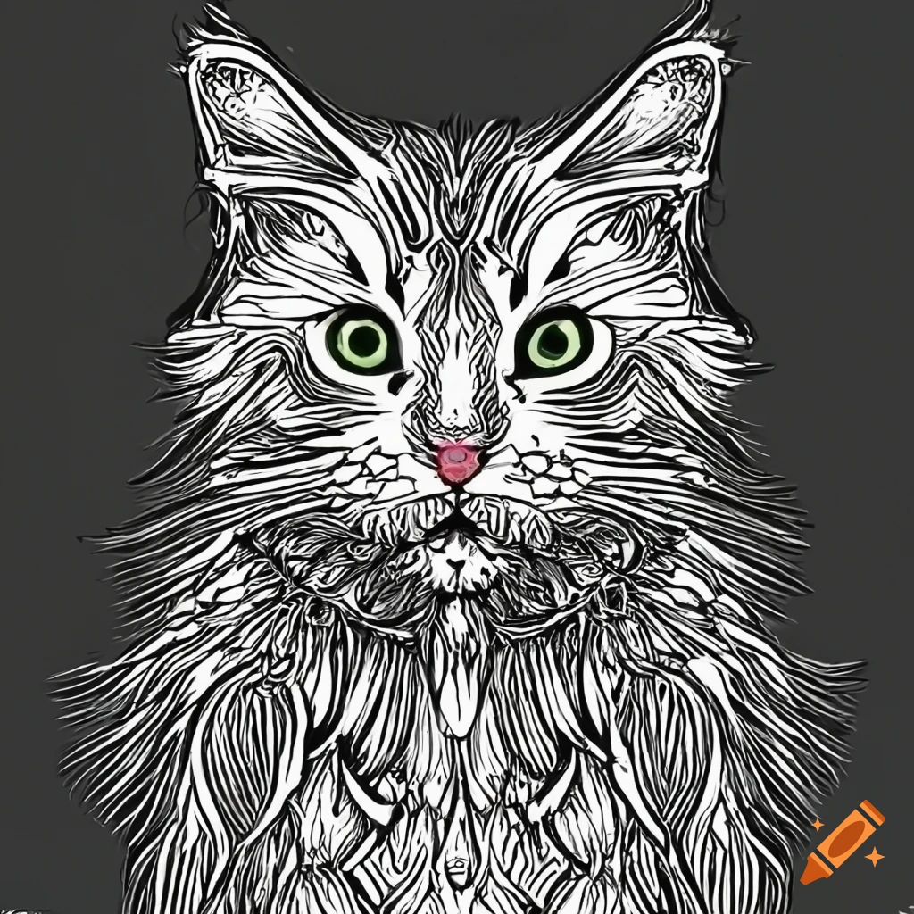 Colouring pages for adults, mandala, cat image(turkish angora), white ...