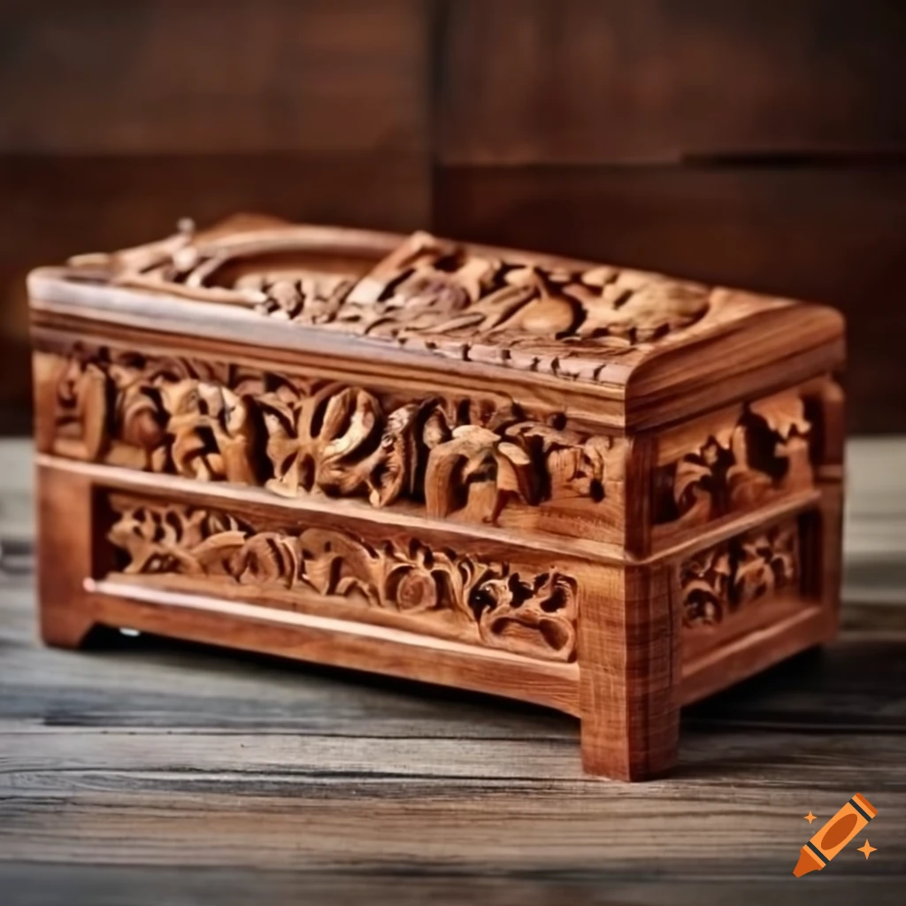 Unique hand-carved wooden box on Craiyon