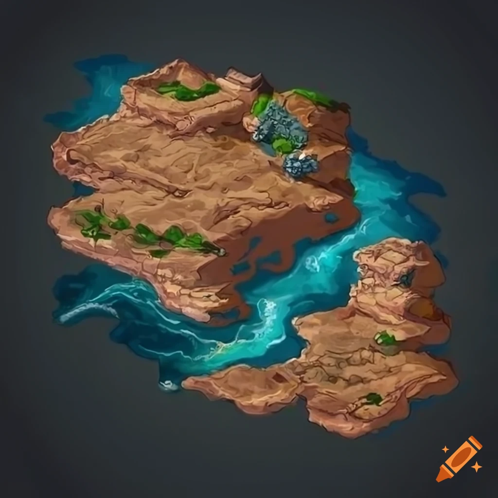 Isometric sandstone world map down birdseye view a masterful oil ...