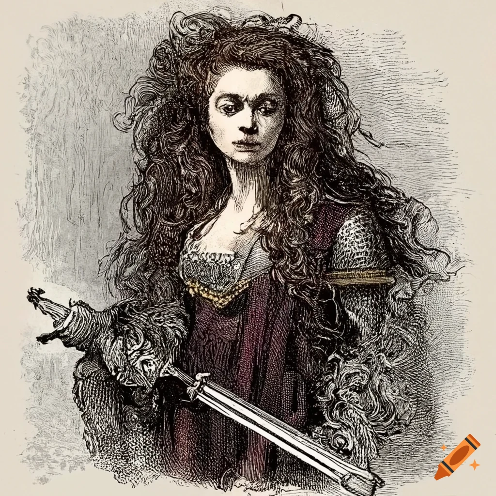 Old engraving in the style of gustave doré, helena bonham carter as an ...