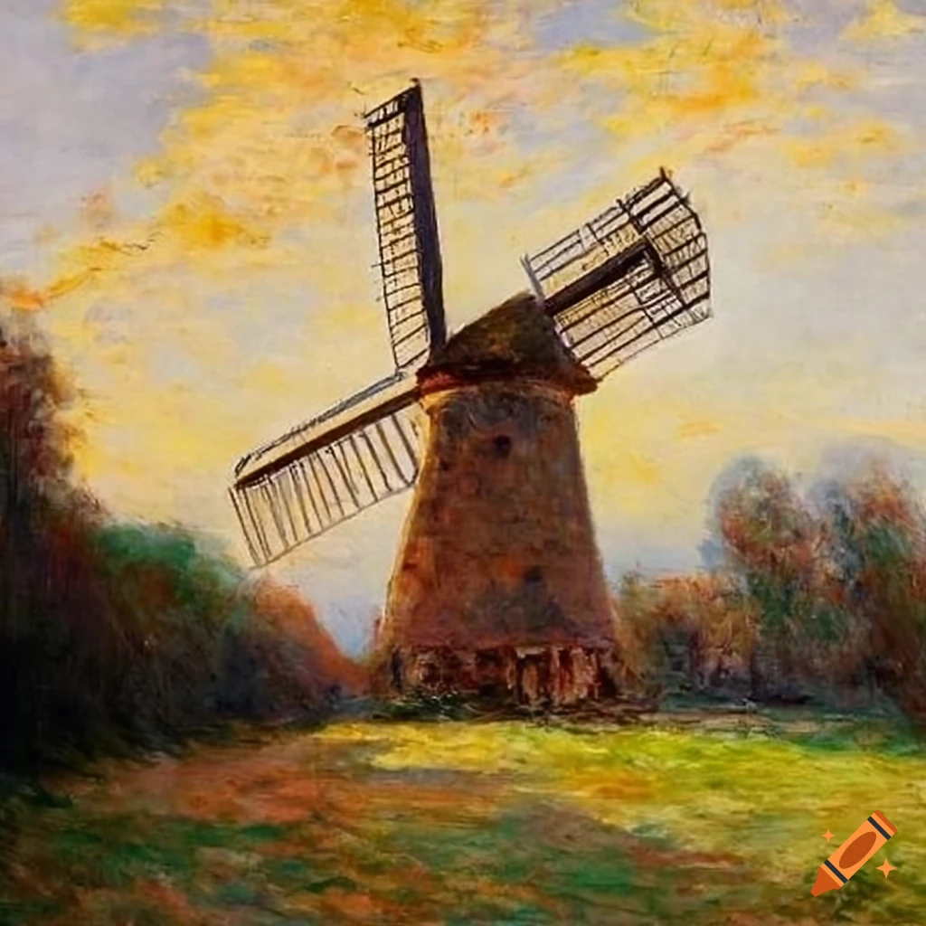 Windmill 19th century,monet on Craiyon