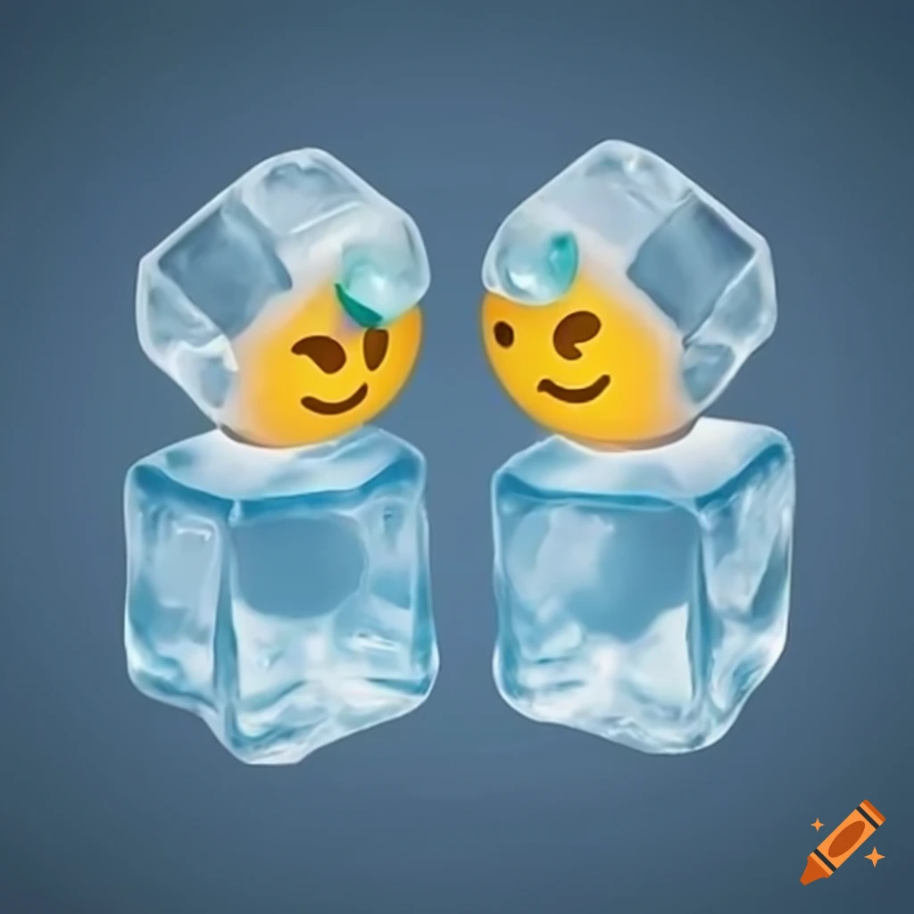 Two emojis made of ice cubes kissing each other on Craiyon