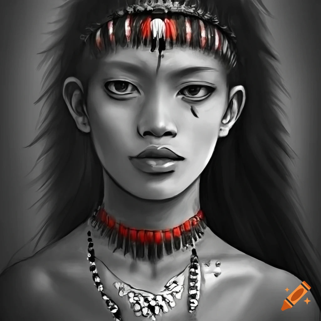 Rostro de mujer indígena en tonos monocromáticos (blancos, negros ...