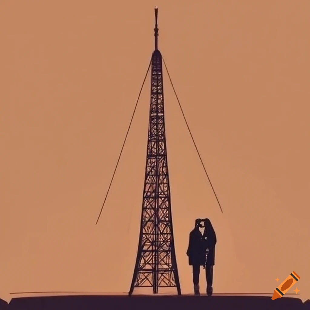 Radio tower and a couple sepia on Craiyon