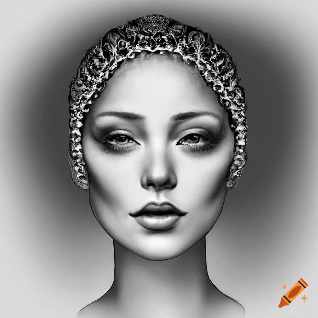 Rostro de mujer latina en tonos monocromáticos (blancos, negros, grises) al estilo de rostros de ...