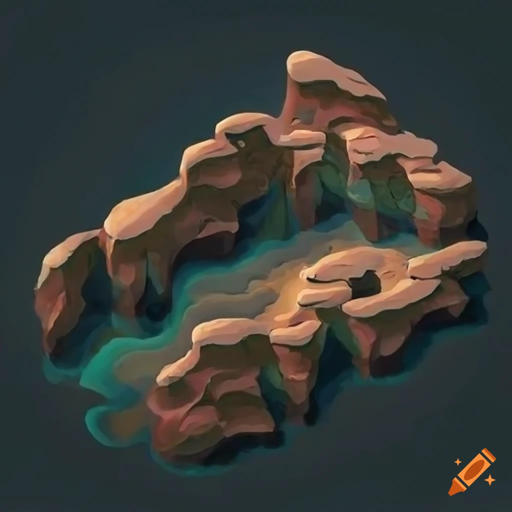 Isometric sandstone world map down birdseye view A Masterful Oil ...