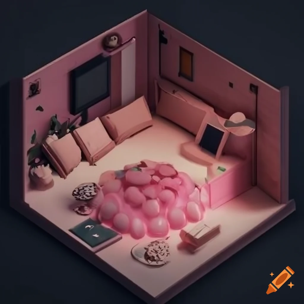 Isometric jelly flower cozy room