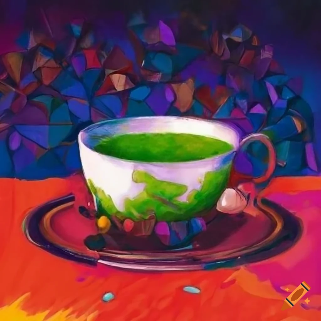 Vibrant color pencil drawing of a table covered with all kinds of cups