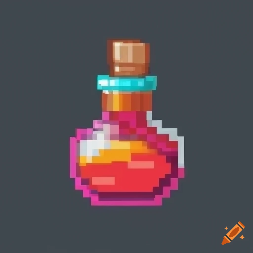 Pixelated health potion on black backround on Craiyon