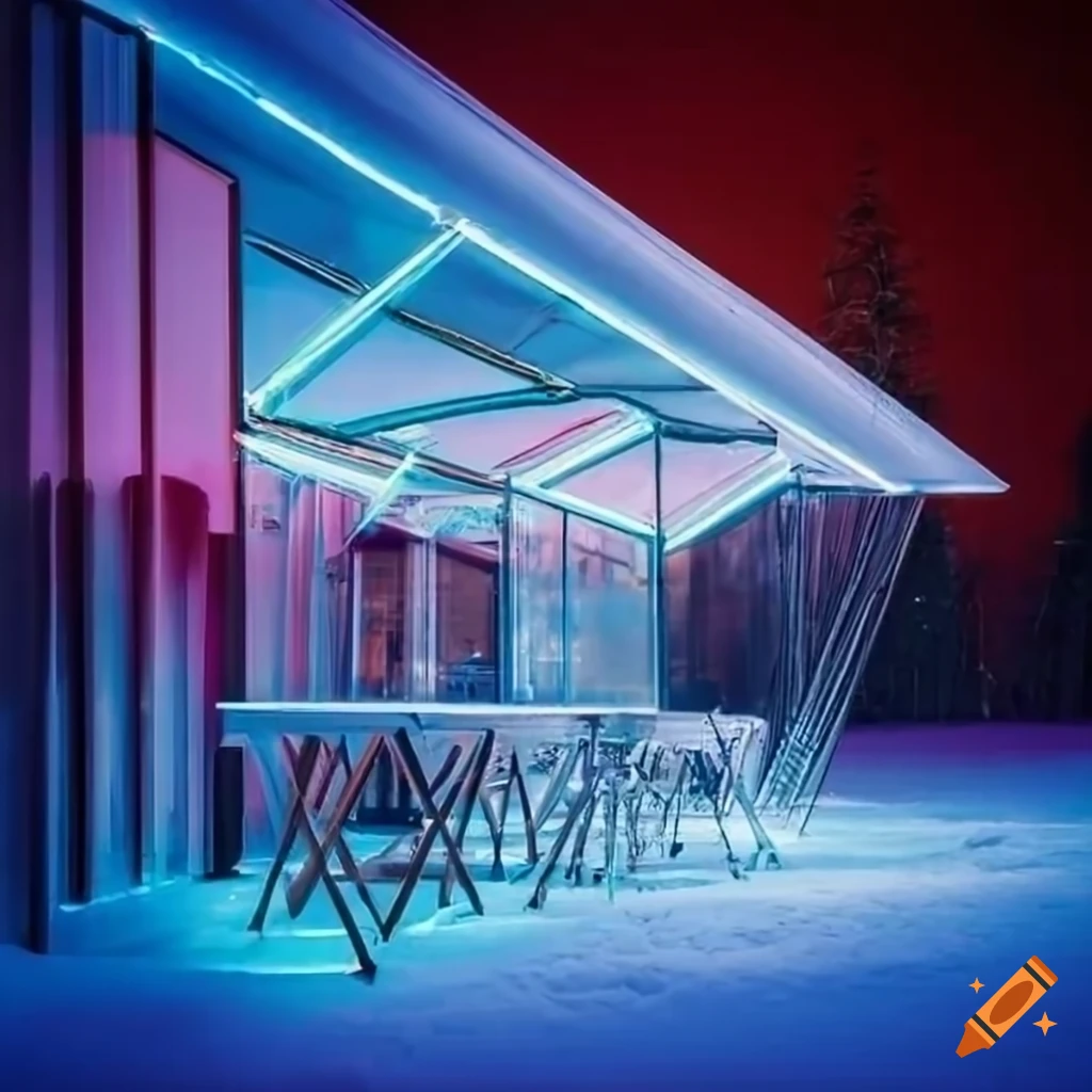 Glass and aluminum scandinavian cafe with sculptural clear plastic ...