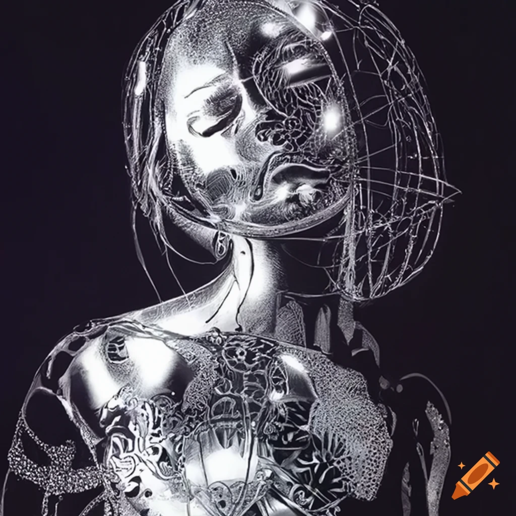 Mirrorball drawn by hajime sorayama on Craiyon