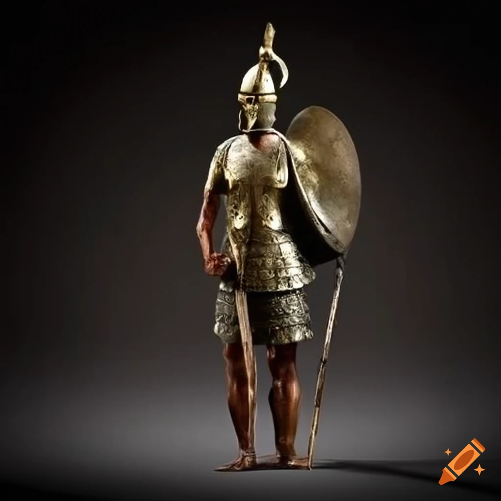 A bronze age warrior wearing full bronze plate