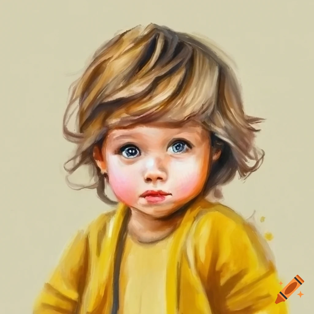 Painting of child wearing a yellow cardigan