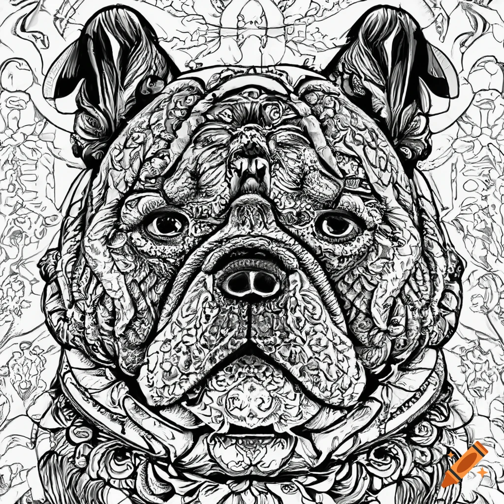 Colouring pages, mandala, dog image (bulldog), white background on Craiyon