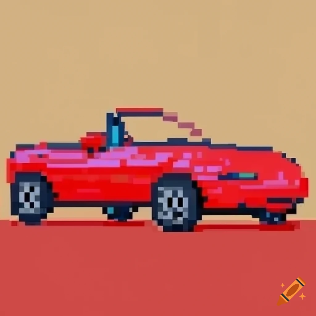 Pixel art depiction of a red Mazda Miata on Craiyon