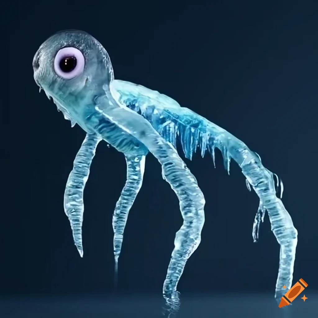A thin, lean ice insect monster made of thin transparent icicles