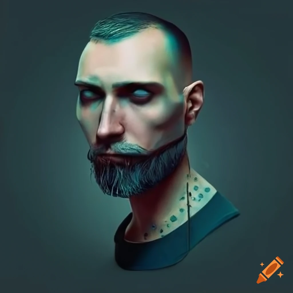Futuristic dystopian russian man with a short beard