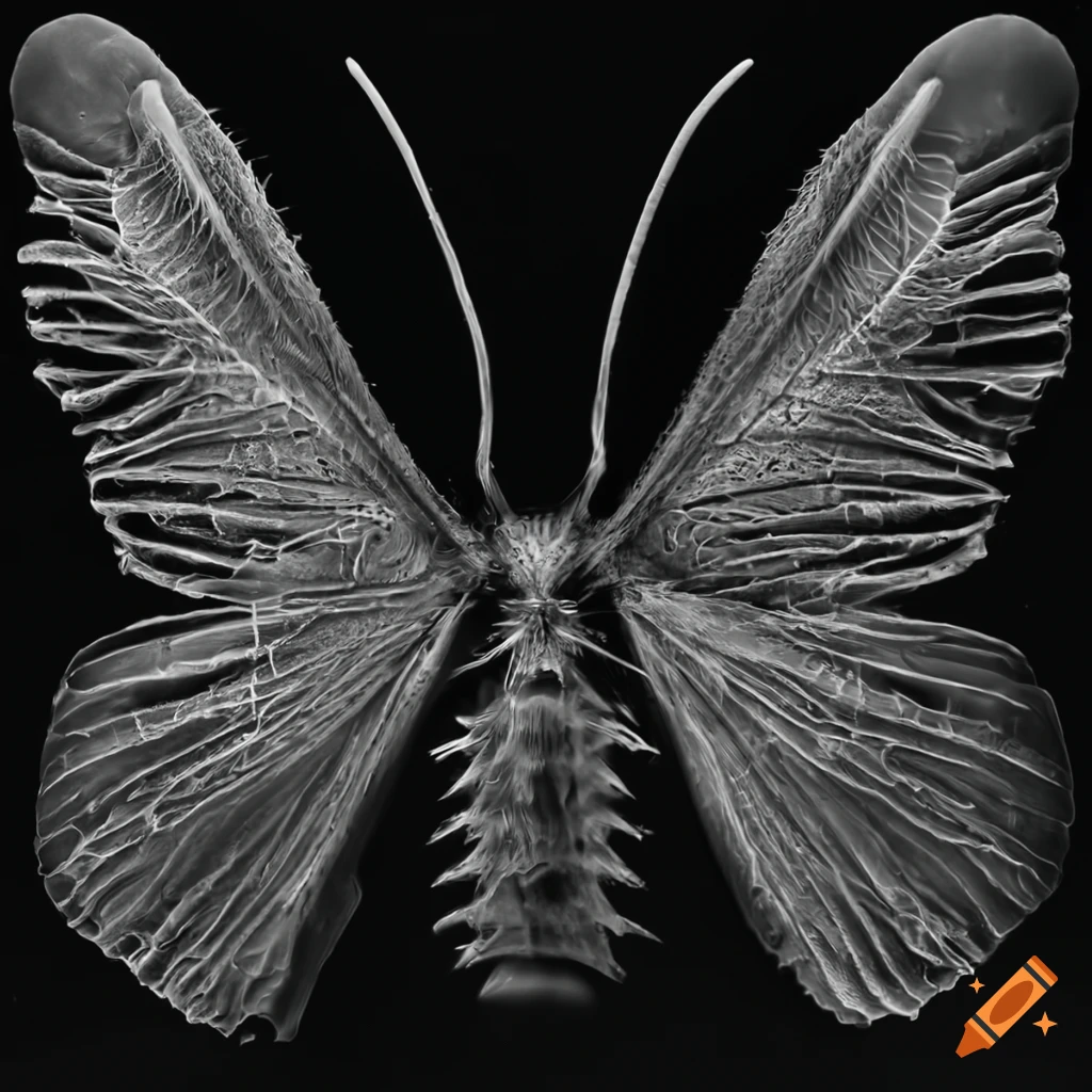 Many insect hairy wings raster electron microscope photo hires monochrome