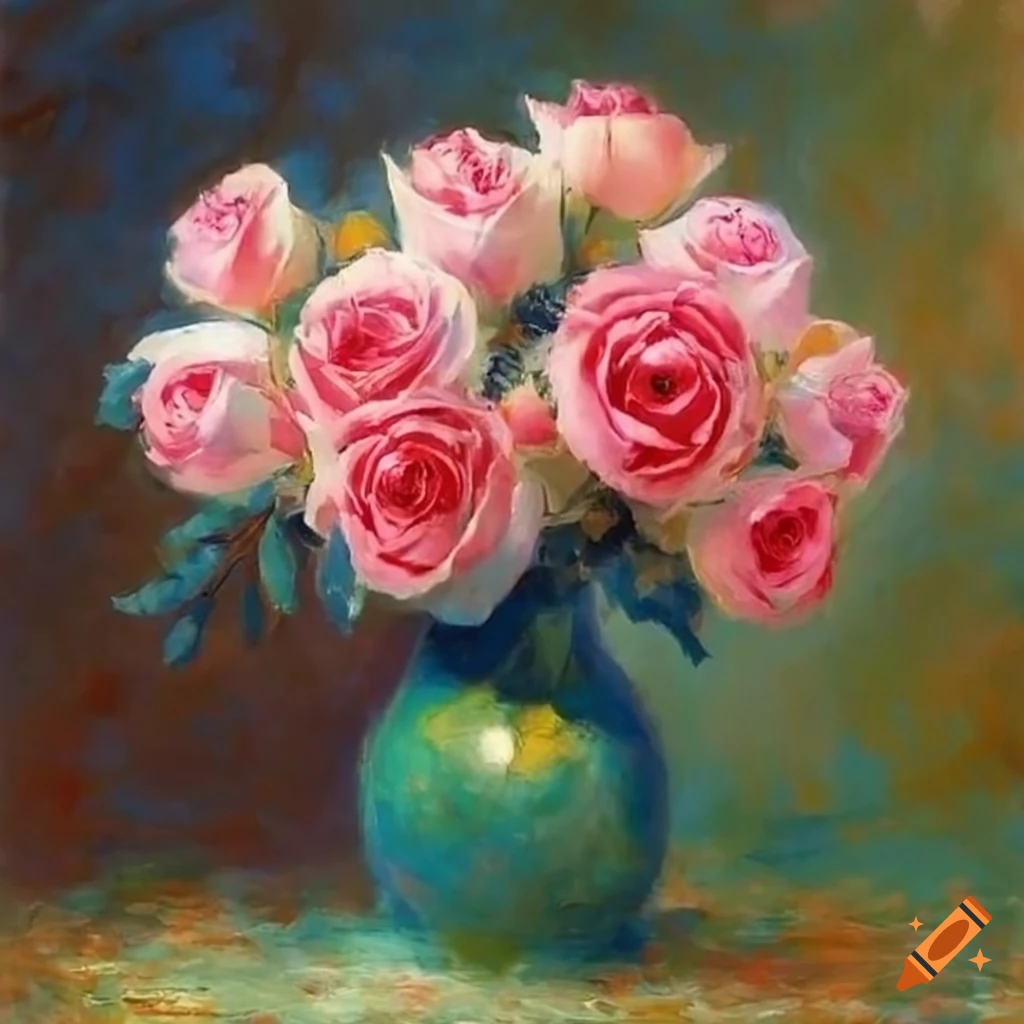 A beautiful bouquet of blooming roses painted by monet