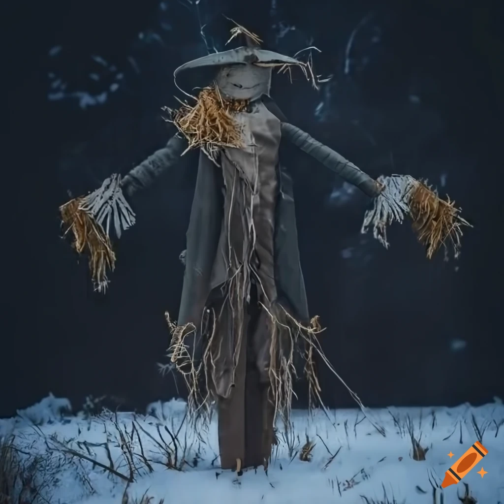 A scarecrow, made of straw, straw hands, ragged trousers in baroque ...