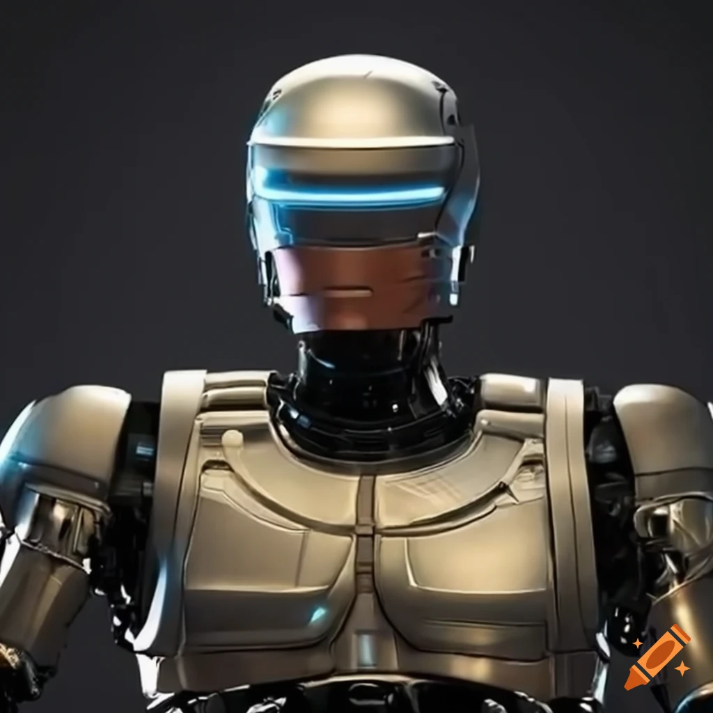 A fictional robot combining features of c-3po and robocop