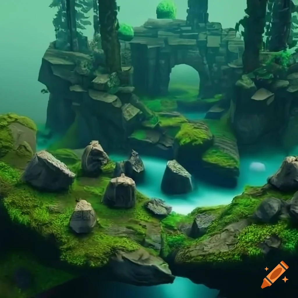 In the background between formation from above fantasy RPG game forest ...