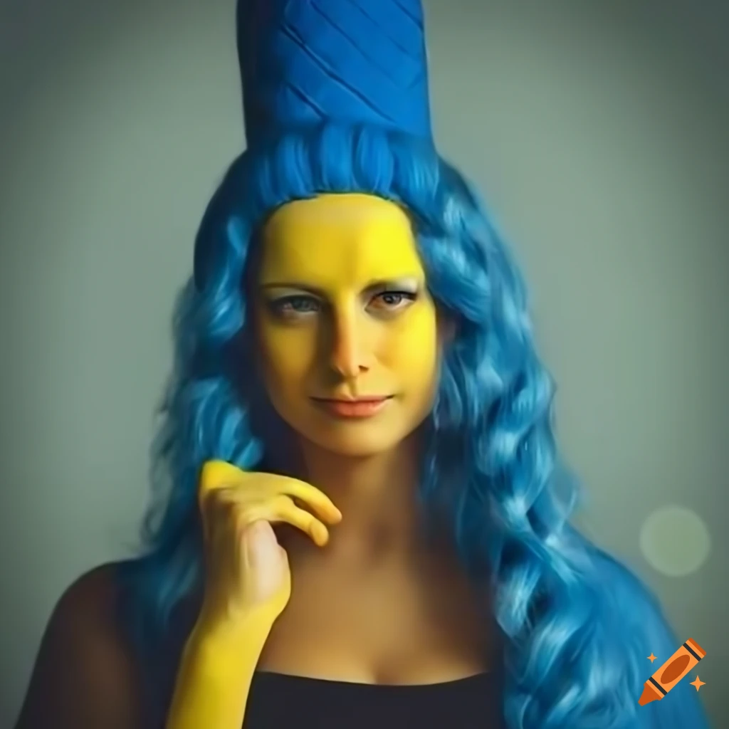 Marge Simpson as Mona Lisa cosplay, 8K, blue beehive hairstyle ...