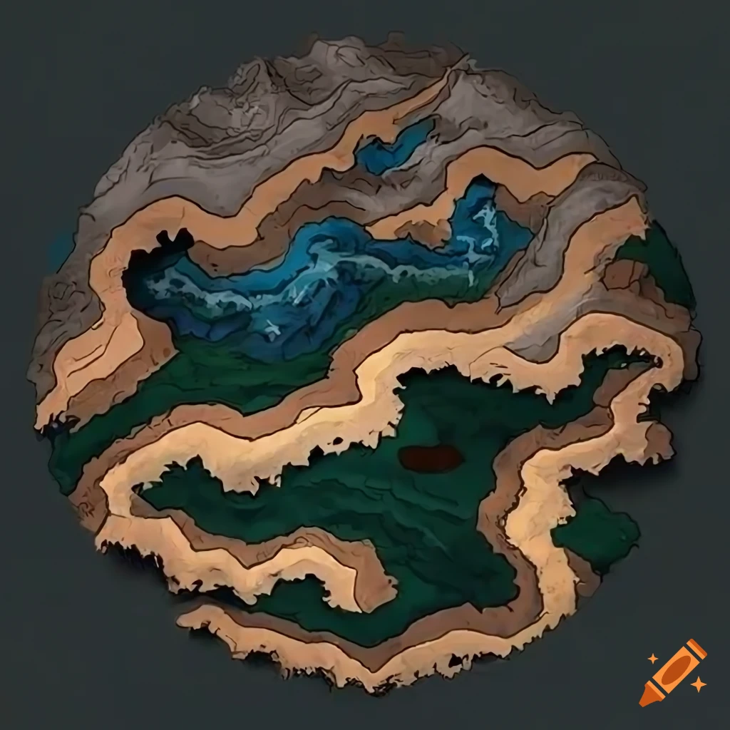 Isometric sandstone world map down birdseye view a masterful oil ...