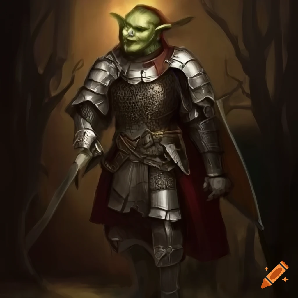 Fantasy art portrait of a noble, handsome half-goblin knight male in ...