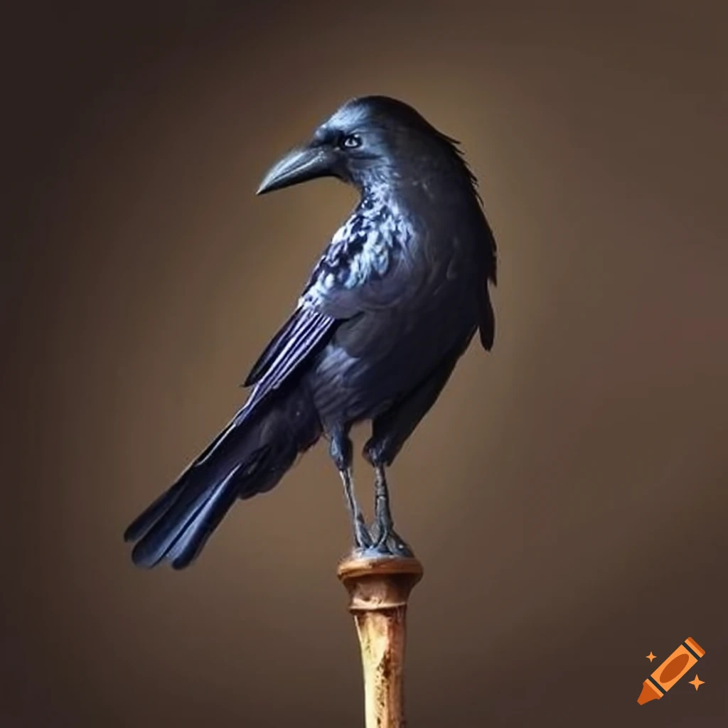 Crow perched atop a wizard's staff on Craiyon