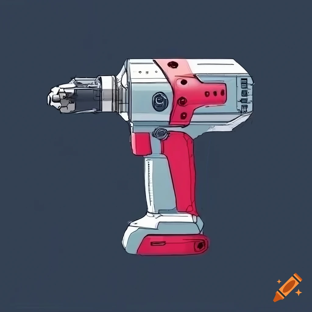 Line drawing, cad style, product design art of an impact drill on Craiyon