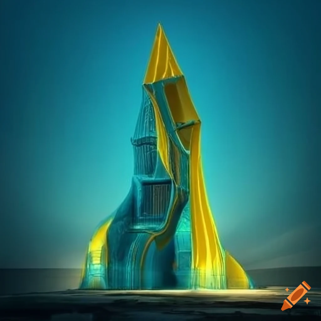 Futurist giant city weird design complex structures yellow strange ...