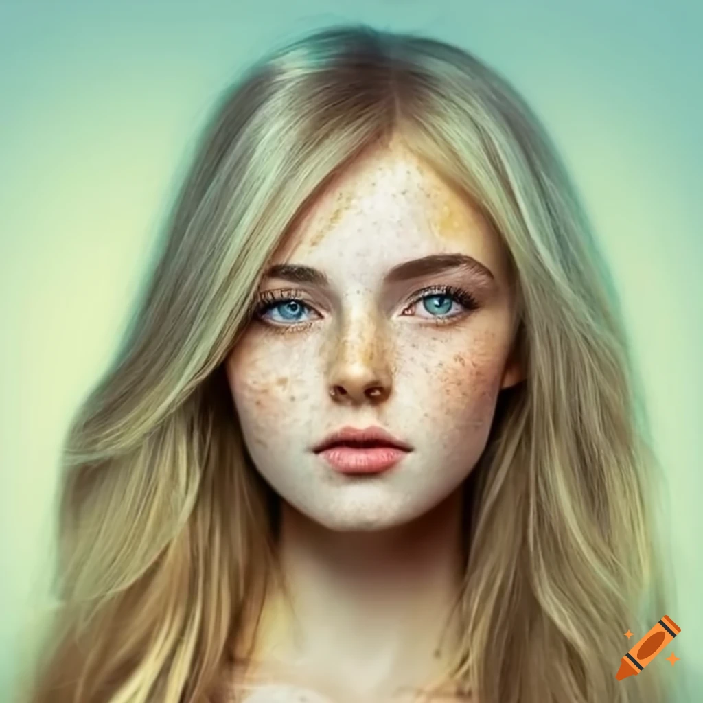 Beautiful young woman very light freckles blonde hair on Craiyon