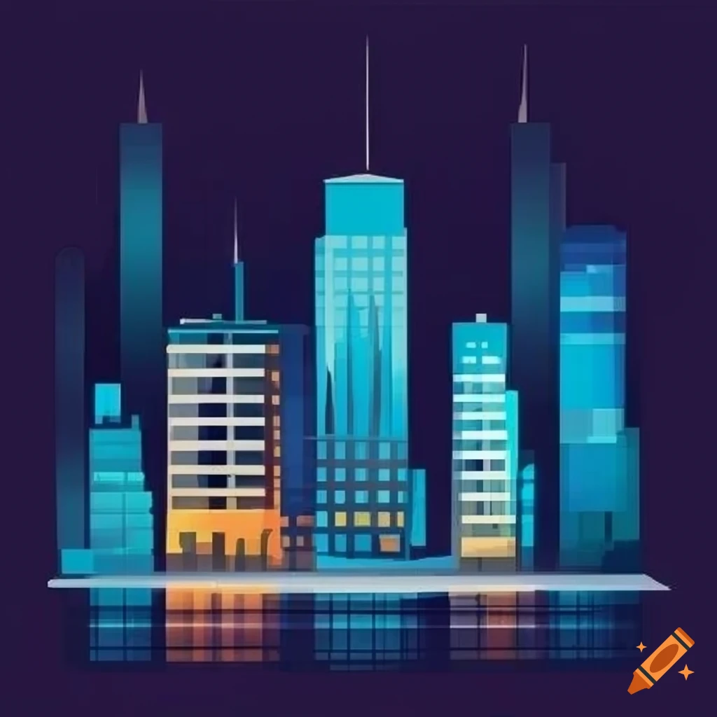 Vector art of a modern cityscape with tall buildings