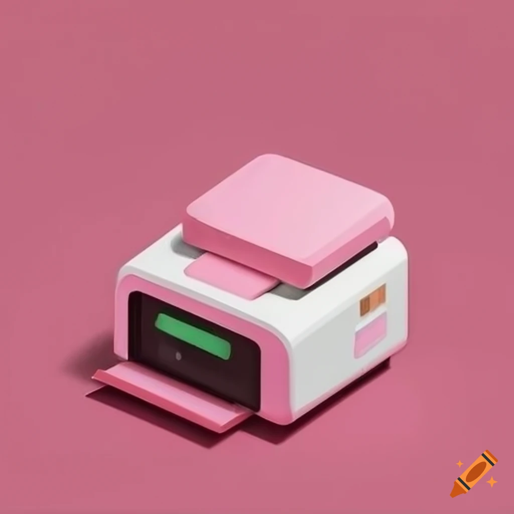 Isometric mini printer cute pink and white with buttercups on Craiyon