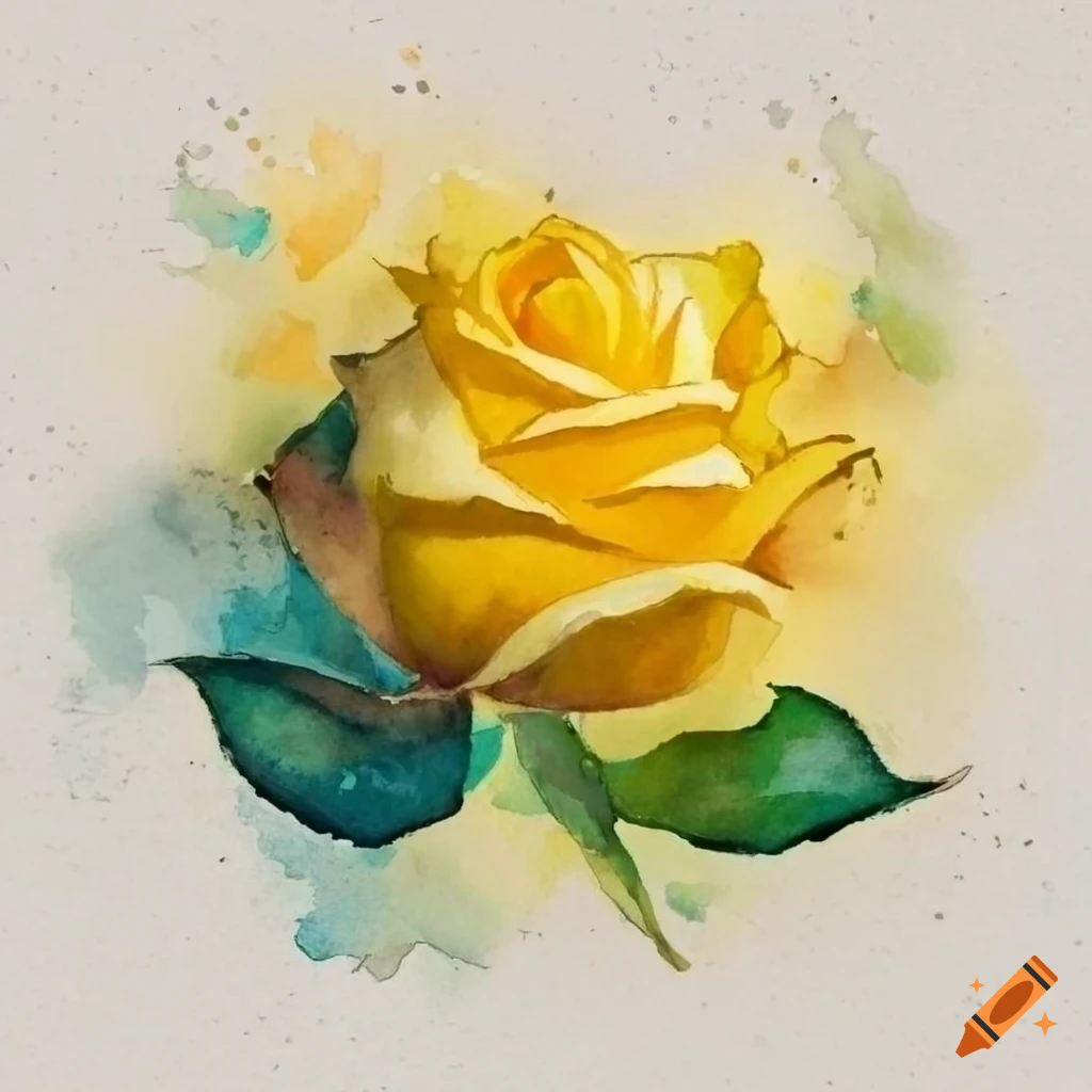 An exquisite yellow rose, beautifully captured in watercolor on Craiyon