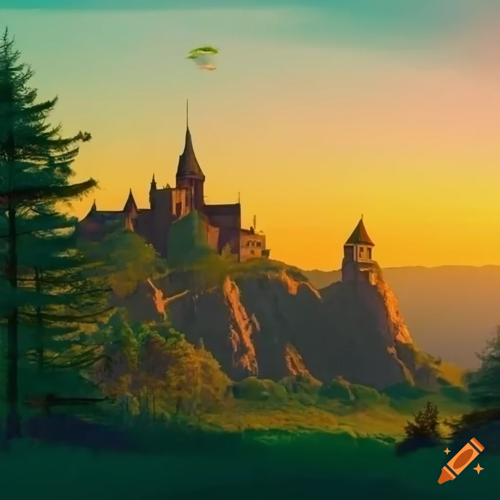 Castle in the background, cliffs in the distance, behind the castle ...