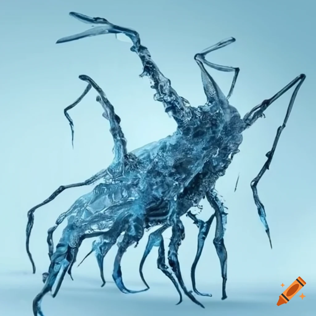 A thin, lean ice insectoid monster made of thin transparent icicles