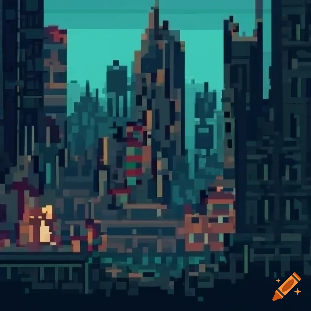 A scenario of a polluted and deforested city in pixelart on Craiyon