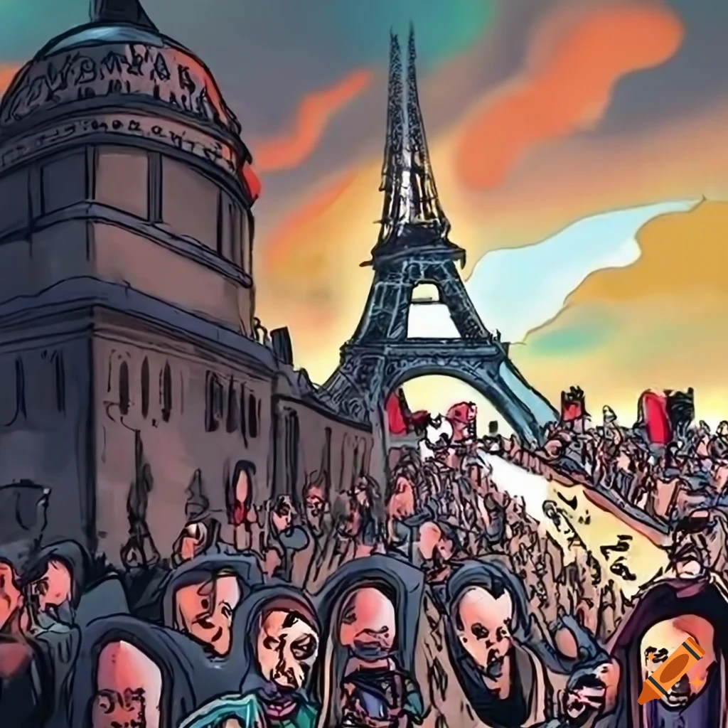 Paris protest cartoon polices