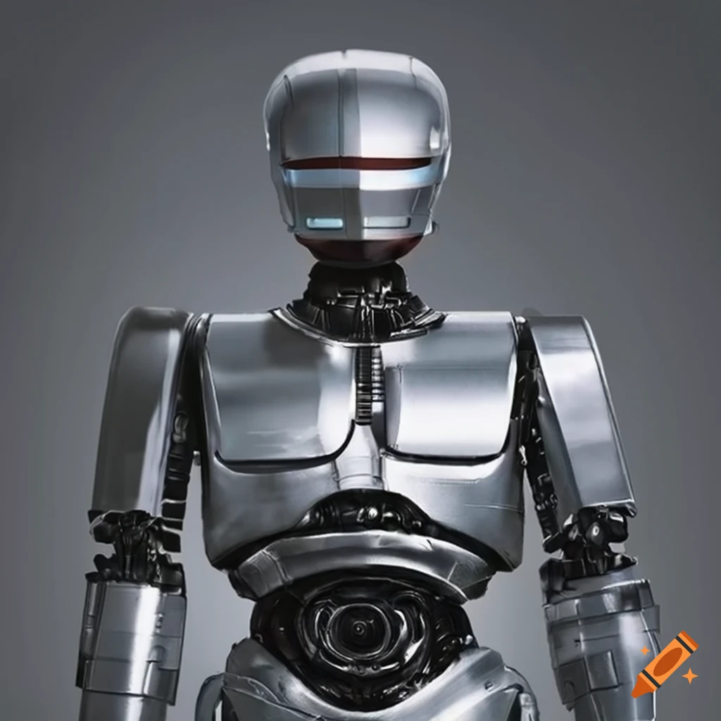 A fictional robot combining features of c-3po and robocop