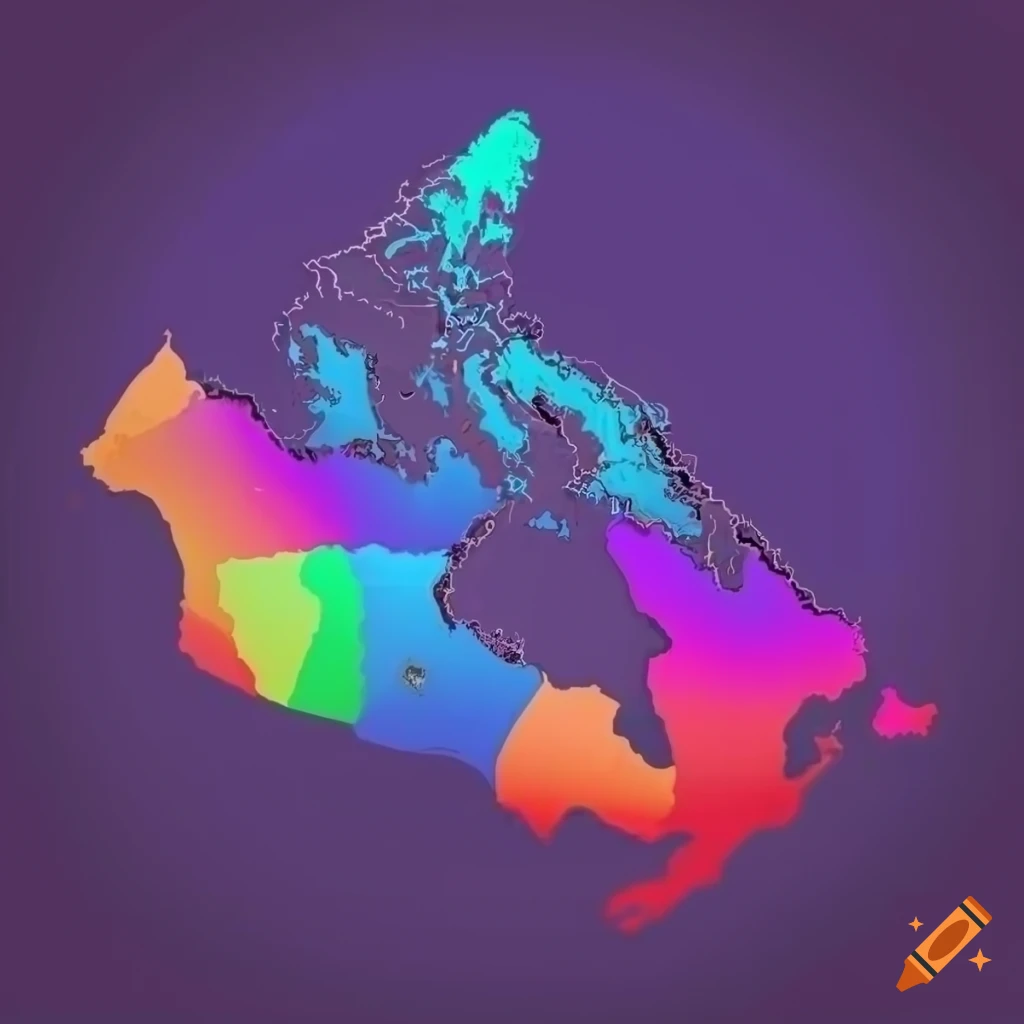 A vector outline map of canada, inside filled with a rainbow gradient ...
