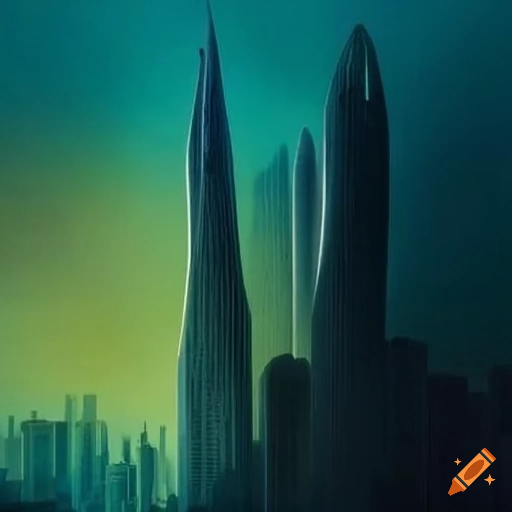Futurist giant city weird design complex structures yellow strange ...