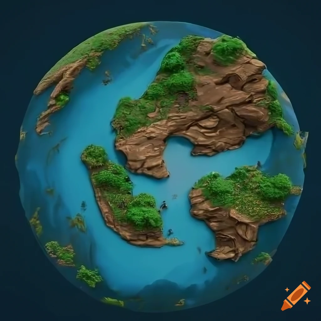 Isometric sandstone world map down birdseye view A Masterful Oil ...
