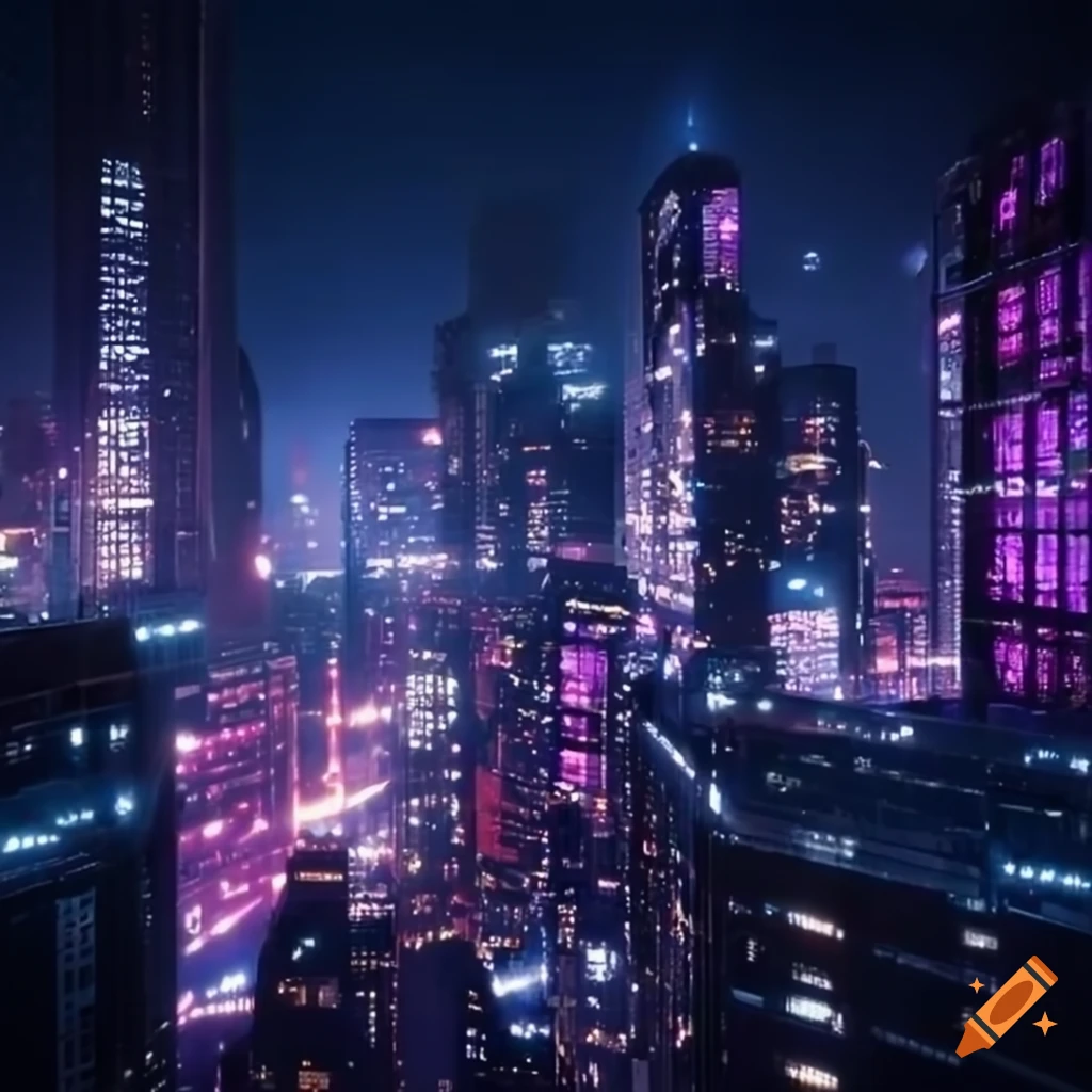 Cyber night city from a roof-top on Craiyon