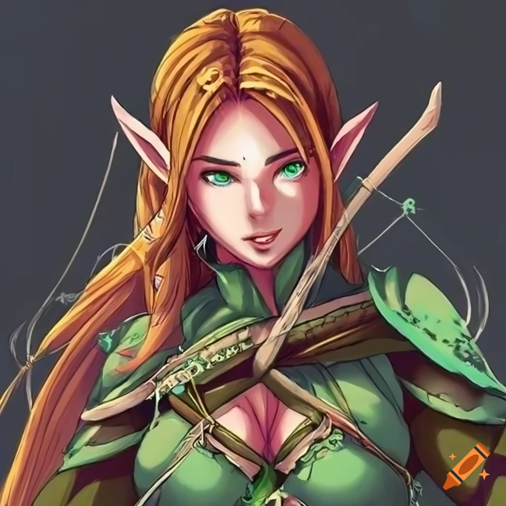 A Fantasy Female Elf Ranger With Braided Chestnut Hair In Anime Style