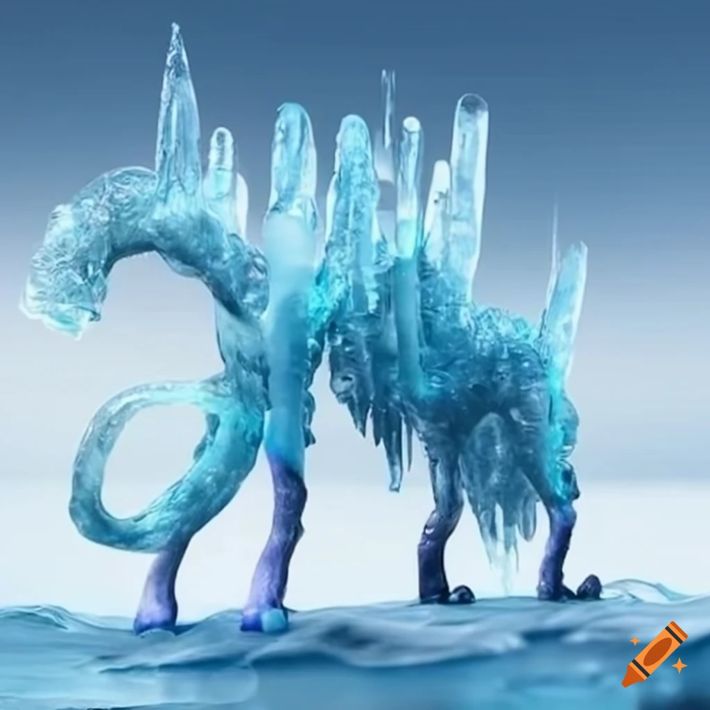 A fierce, four legged ice beast made of thin transparent icicles on Craiyon