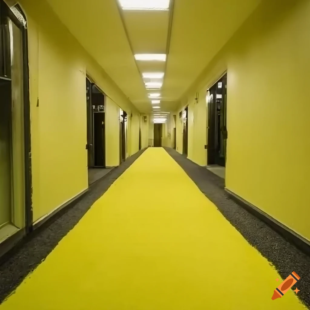 Real life, liminal space, a yellow office space, and a yellow carpeted ...