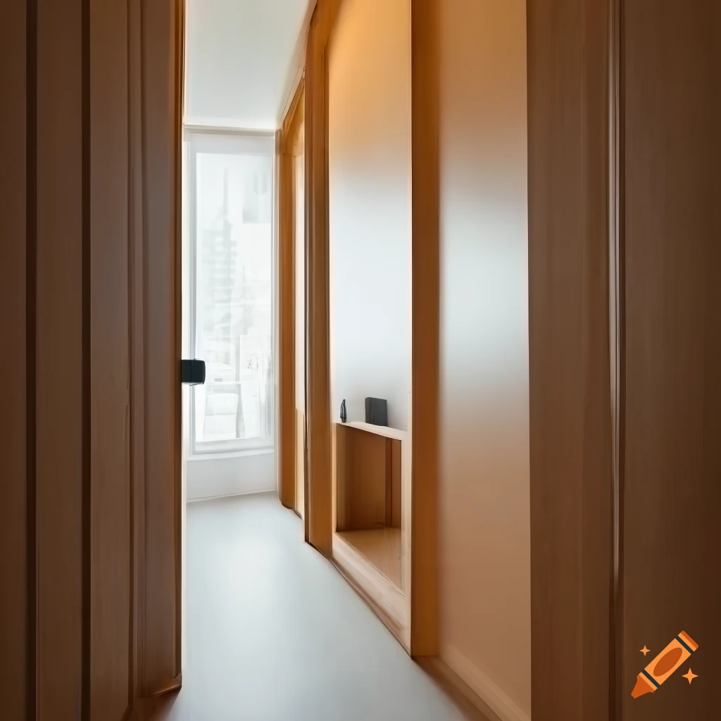 Tall changing room with wooden joinery panelling, people dressing in ...