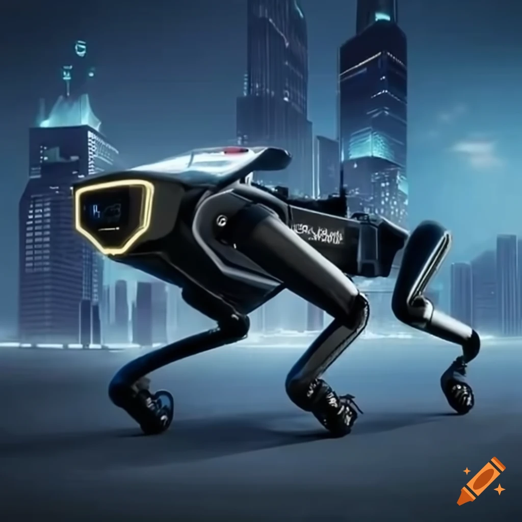 An advanced robotic dog patrolling city streets for enhanced security